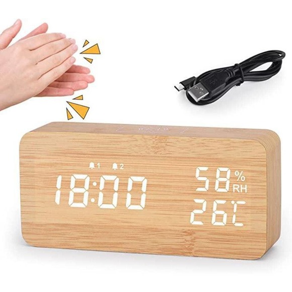 Private Label | Wall Decor | Bamboo Wood Digital Alarm Clock Adjustable ...